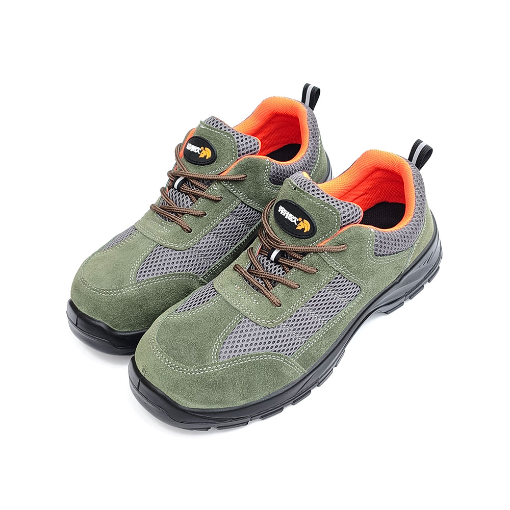 AC6013 Low-cut green leather and mesh safety shoes with PU outsole ...